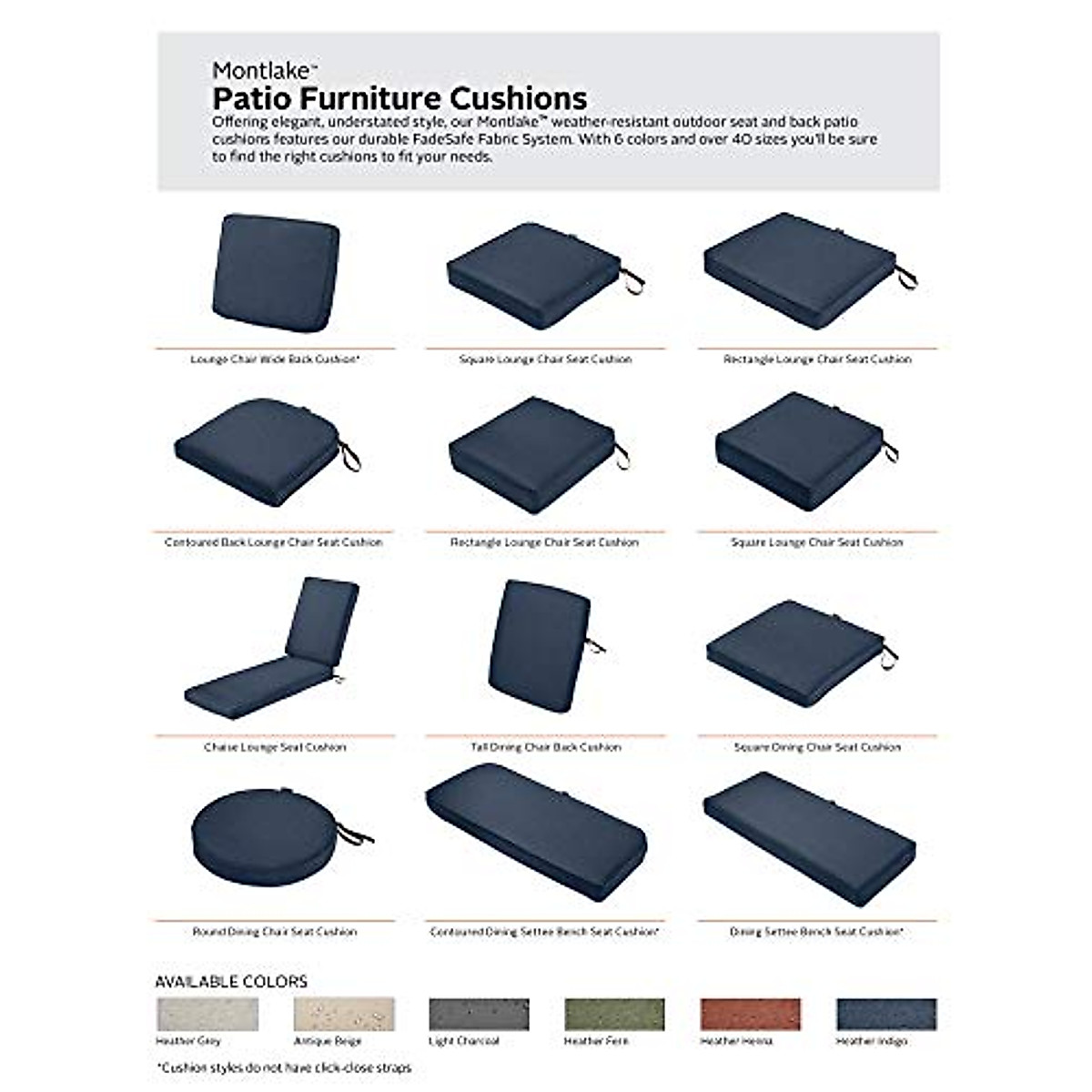 Classic Accessories Montlake FadeSafe Water-Resistant 44 x 20 x 3 Inch Outdoor Chair Cushion Slip Cover, Patio Furniture Cushion Cover, Heather Indigo, Patio Furniture Cushion Covers