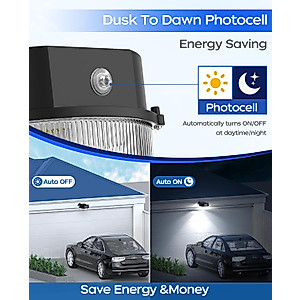 CINOTON 42W LED Barn Light Dusk to Dawn Outdoor Lighting, Black 1 Pack & 26W LED Wall Pack Light with Dusk to Dawn Sensor Daylight 2 Pack