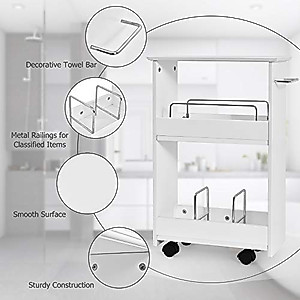 ARLIME 3 Tier Bathroom Storage Cart, Wooden Rolling Storage Cabinet w/ Towel Rack and Side Handle, Lockable Wheel, Side Storage Organizer for Bathroom Kitchen Laundry