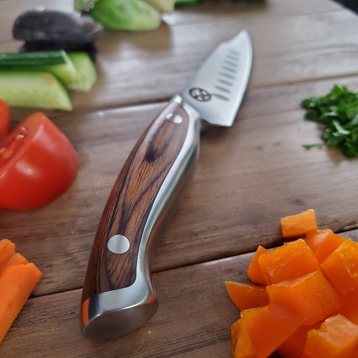 Ergo Chef Guy Fieri Knuckle Sandwich 4-Inch Paring Knife 8041 Premium 7CR17MoV Stainless Steel Blade Hollow Ground Blade Custom Style Tip, Ergonomic Pakkawood Handle