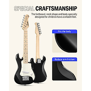 Donner 30 Inch Kids Electric Guitar Beginner Kits ST Style Mini Electric Guitar for Boys Girls with Amp, 600D Bag, Tuner, Picks, Cable, Strap, Extra Strings, DSJ-100, Black