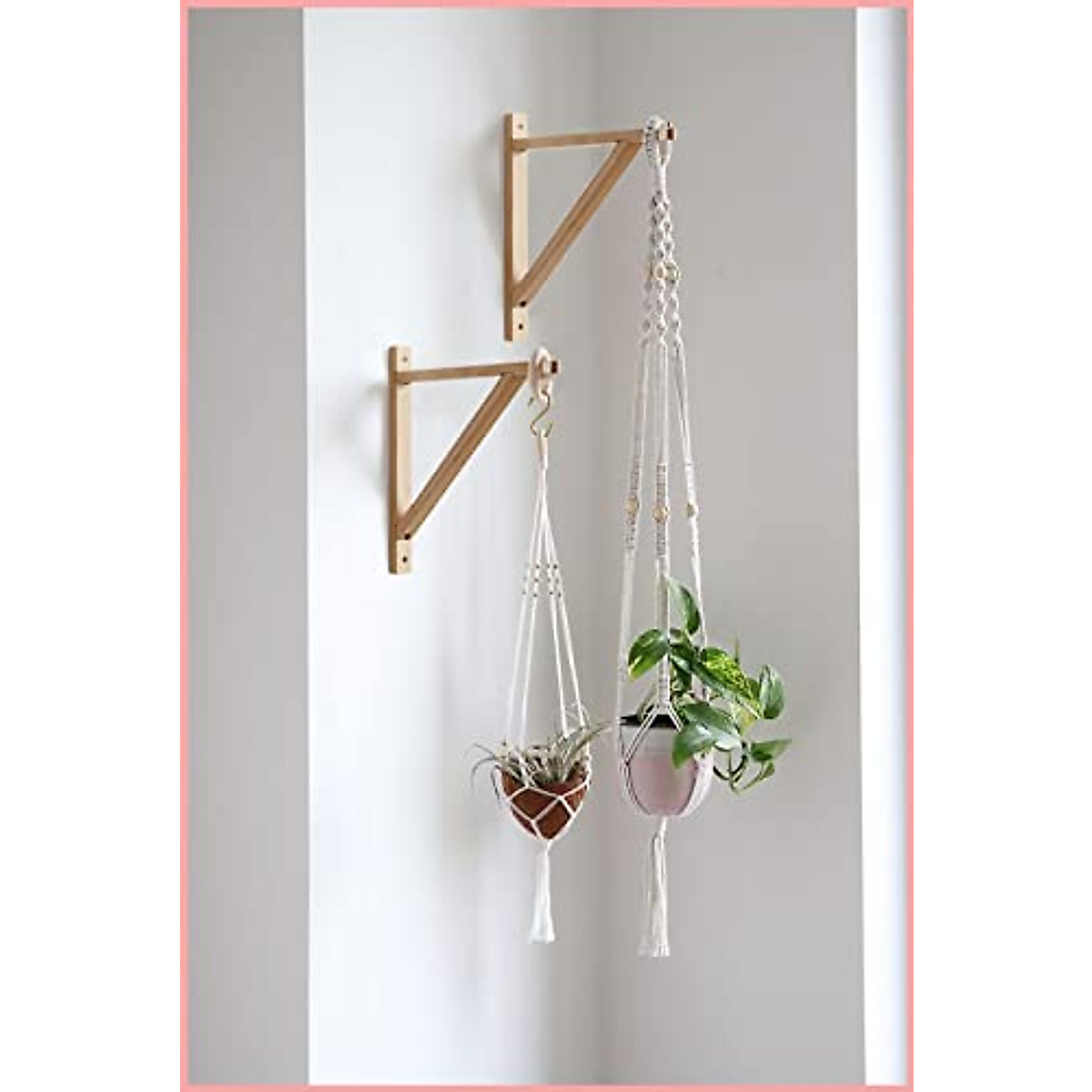 PRIADE Wall Mounted Wood Bracket for Hanging Sconce Pendant Lamp Kits, Planters, Lanterns, Wind Chimes, 12 Inch Floating Shelves Bracket, Set of 2 (Burlywood)