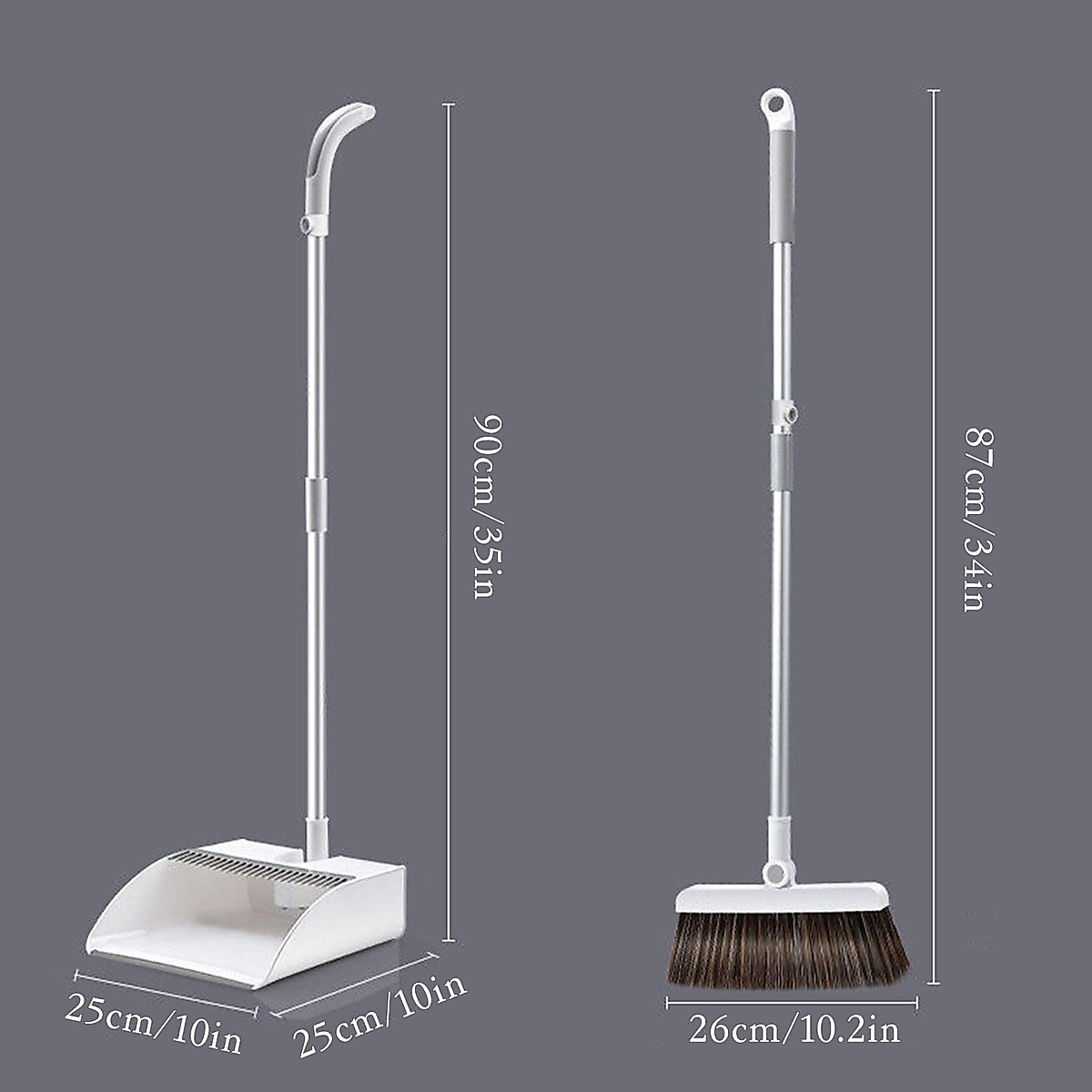 WMGoods Short Broom and Dustpan Set, 180 Degree Rotating Broom Set Indoor, Household Broom and Dustpan Set, 34” Broom and Stand Up Dustpan with Comb Teeth Combo Set for Boys or Girls