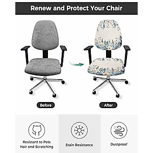 Christmas Office Chair Cover 2 Piece, Stretch Elastic Computer Desk Rotating Chair Seat Back Covers, Xmas Eucalyptus Stretchable Chair Slipcover Protectors Cover Winter Snowflake Farmhouse Flower