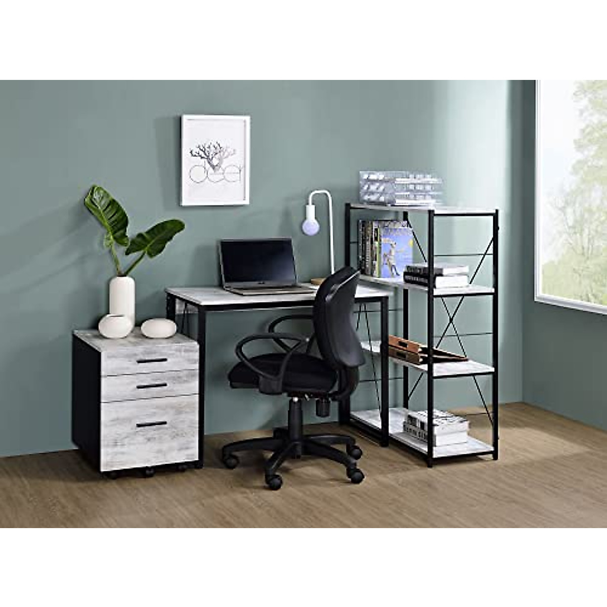 Afaris Computer Desk 35 inch Length Home Office Desk, Small Study Writing Table, Adjustable feet, Modern Furniture for Home Office, Black Metal Frame,Antique White