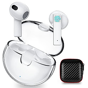 TITACUTE Wireless Earbud Bluetooth Headphone Clear in-Ear Earphone for iPhone 14 13 Pro Max 12 11 XR 8 Galaxy Z Flip Fold 4 3 Samsung S23 S22 S21 S20 A53 A14 Pixel 6 7 6a Noise Canceling USB C Headset