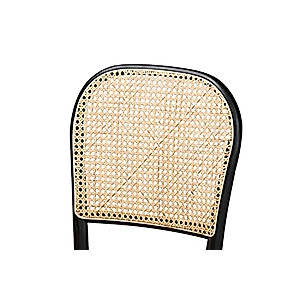 Baxton Studio Cambree Mid-Century Modern Brown Woven Rattan and Black Wood 2-Piece Cane Dining Chair Set