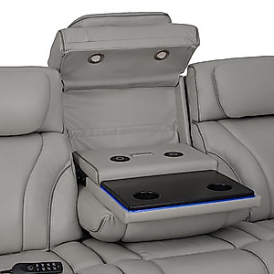 Armen Living Octavia Modern Zero Gravity Power Reclining Heated Massage Sofa, 86" Wide, Silver and Gray Top Grain Leather