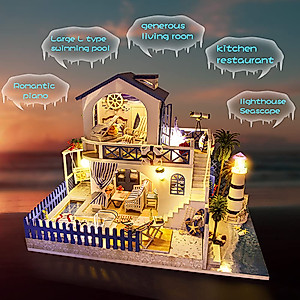 Yuzhen DIY Miniature Dollhouse Kit with Furniture and LED Lights, Modern Wooden Villa Model Includes Dustcover and Music Box, Creative Gift for Adults and Kids