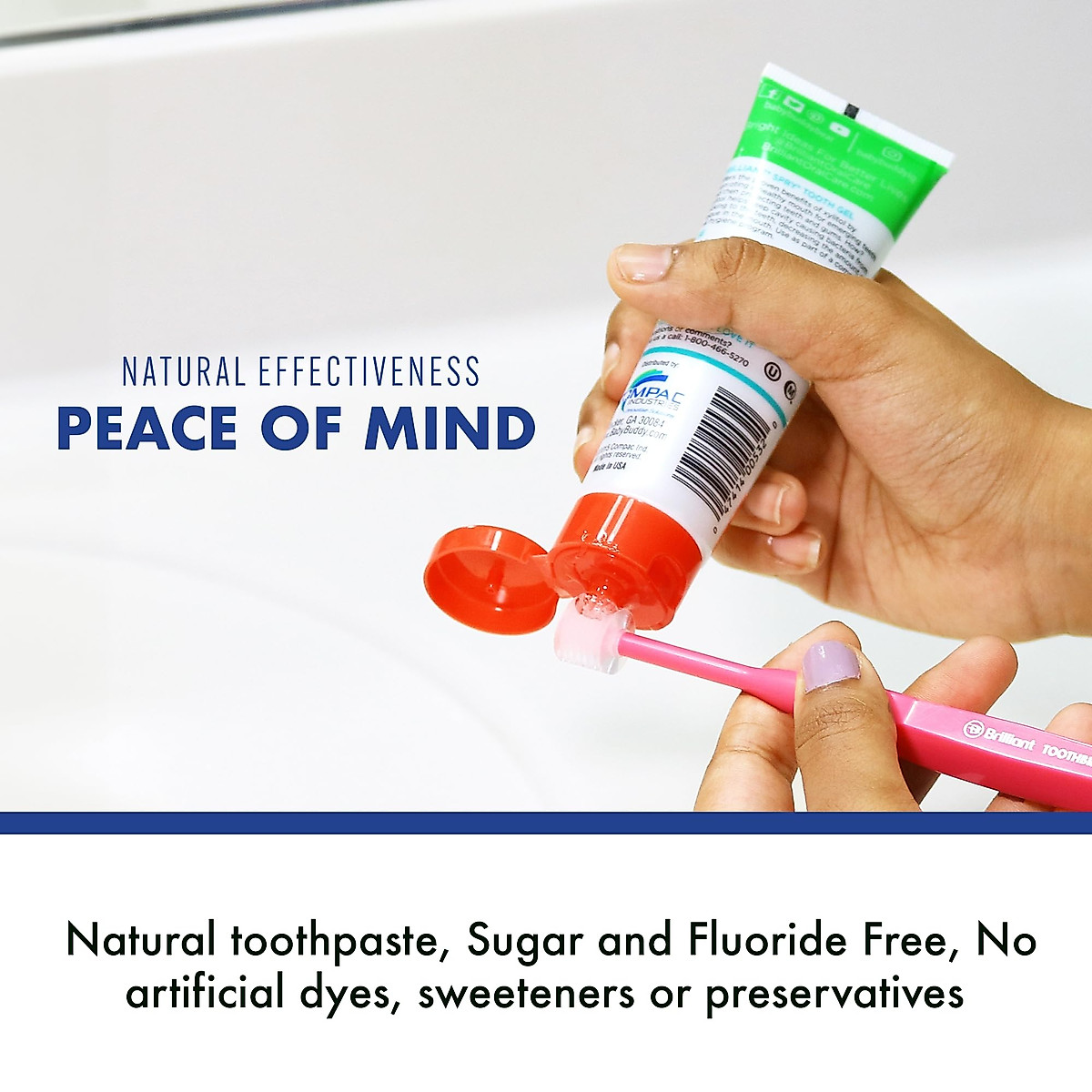 Brilliant Oral Care Kids Fluoride Free Toothpaste, Spry Gel with Xylitol, Strawberry Banana Flavor for Ages 3+ Months, 2 fl oz, 1 Pack