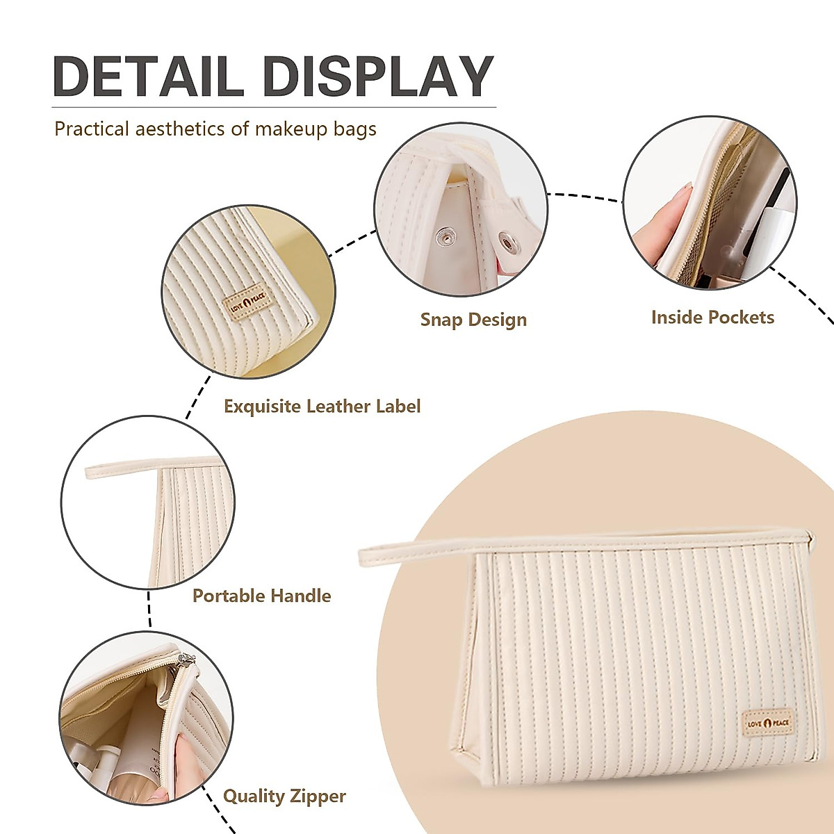 GMELOV Small Compact Large Capacity Makeup Bag Cute Aesthetic Cosmetic Bags for Travel Essentials Organizer Waterproof Soft Leather Makeup Bag Zipper Pouch Portable Toiletry Bag for Women