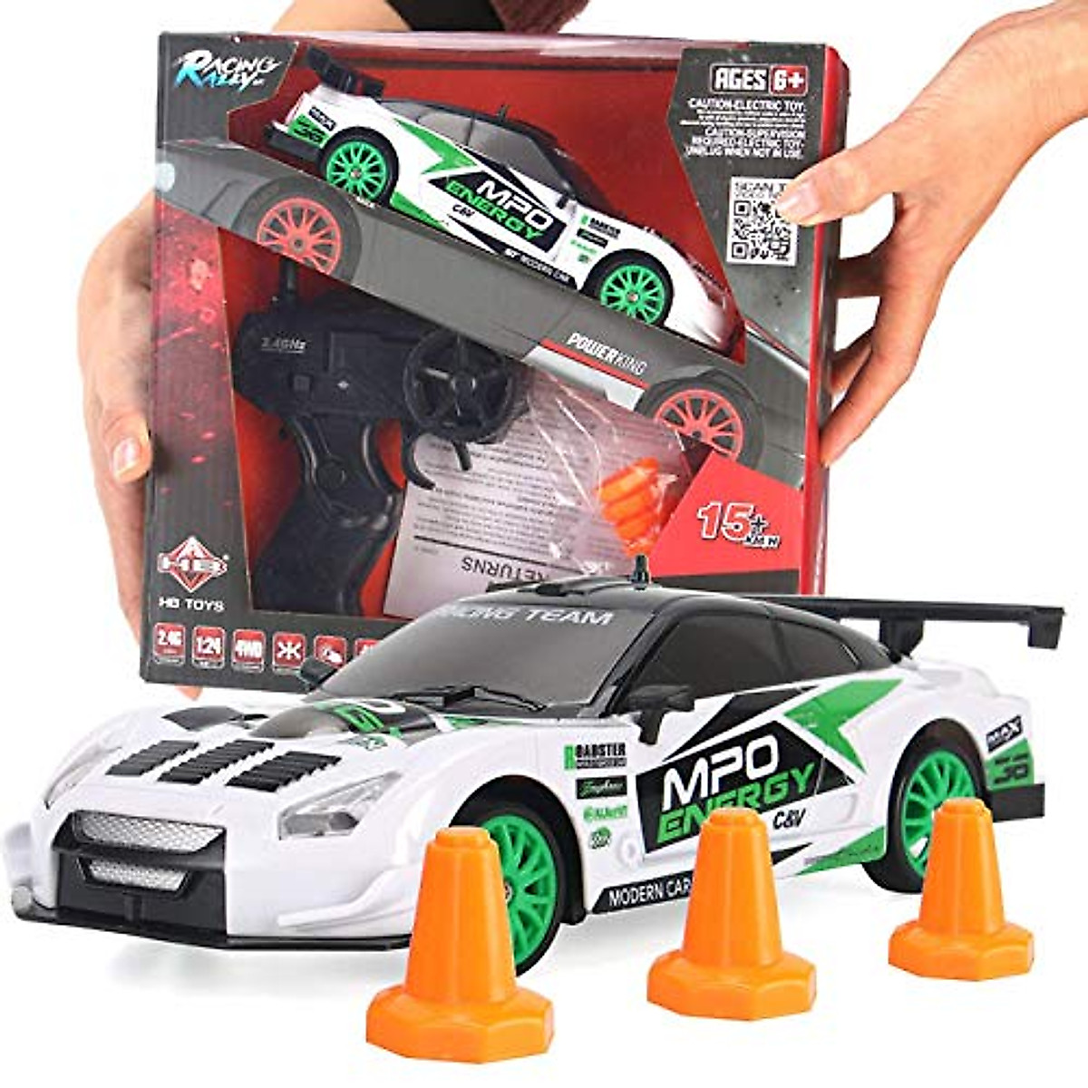 Liberty Imports RC Drift Car 1/24 2.4GHz 4WD Remote Control Sport Racing On-Road Vehicle with LED Light, Batteries and Drift Tires (White)