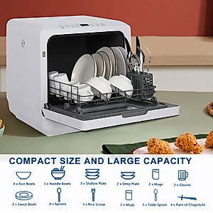 Winado Portable Countertop Dishwasher, Mini Dish Washer with 5 Washing Programs, 5L Built-in Water Tank, Air-dry & Delay Function, Fruit Washing for Apartments, Camping and RV