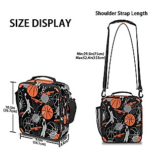Basketball Kids Lunch Box Basketball Sport Insulated Lunch Bag Tote for Girls Boys, Cooler Freezable Meal Prep Bag with Shoulder Strap Waterproof Lunch Container for School Office Picnic