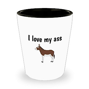 Funny Donkey Shot Glass - Donkey Lover or Farmer Gift - Donkey Dairy Farm Present - I Love my Ass