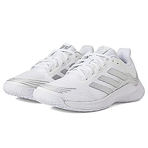 adidas Women's Novaflight Volleyball Sneaker, White/Silver Metallic/White, 9