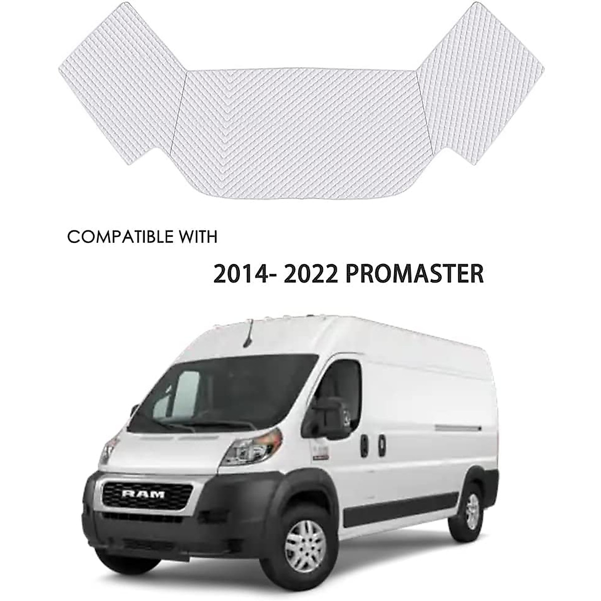 VANNCAMP RV Windshield Cover for Ram Promaster(2014-2023),White with Mirror Cutouts,UV Protection & Privacy Shield,Motorhome Exterior Windshield Cover,Essential RV Accessories