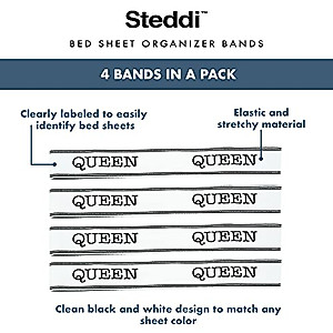 Steddi Bed Sheet Organizer Bands, Bed Sheet Storage Label Bands, Sheet Organizer Bands, Sheet Labels for Bedding, Sheet Organizers and Storage for Bed Sheets, Pillow Case, Duvet (Queen)