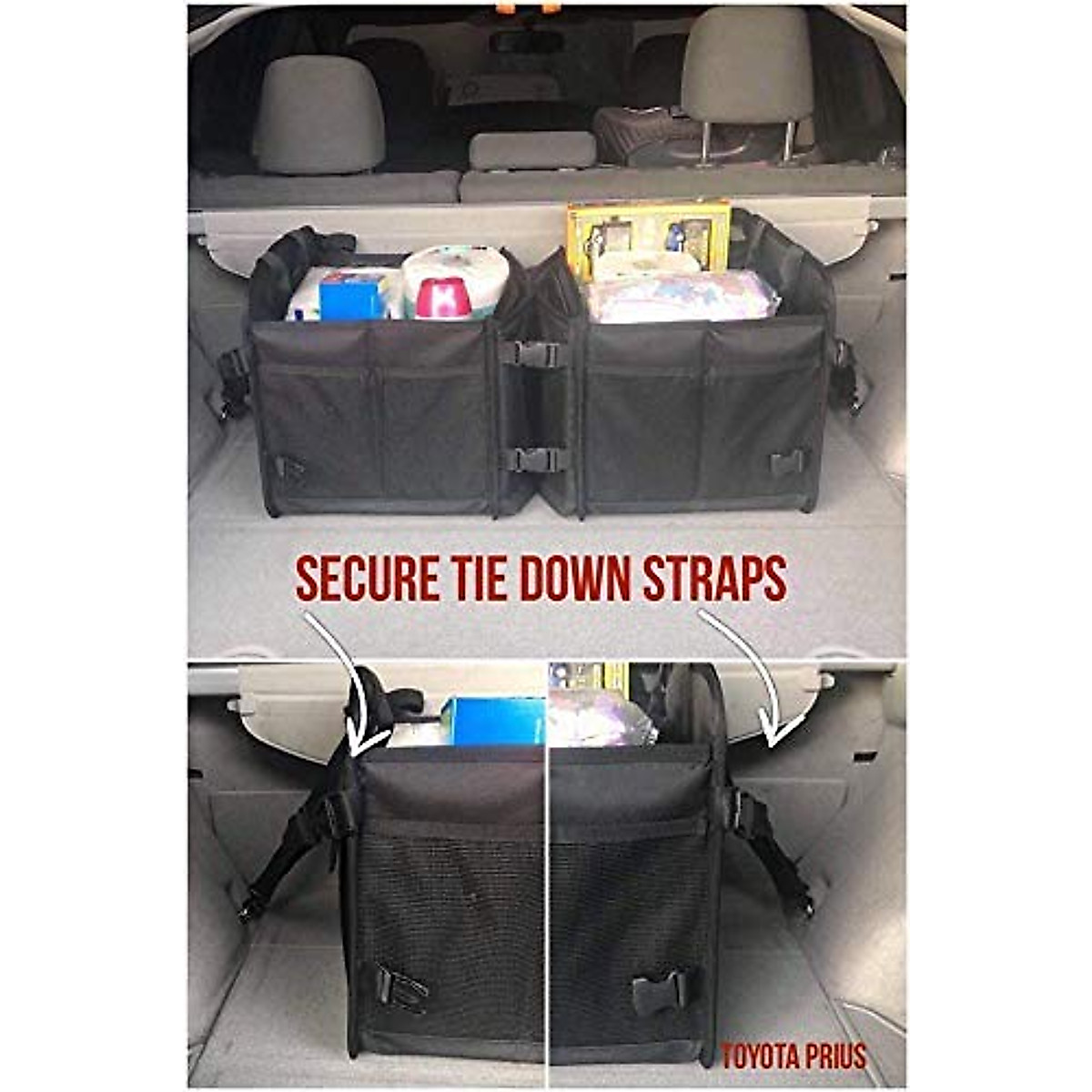 Tuff Viking Convertible Large 3 Compartment SUV Trunk Organizer | Truck Bed Organizer with Cover for Trucks, Cars, SUVs and Groceries. PATENTED ( 4-in-1 with Cover, Black)