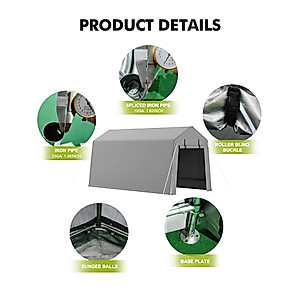 VORTEXTOVE Motorcycle Storage Sheds 7x15 FT, Portable Shed with Rolled up Zipper Door, Waterproof, Storage Tent Heavy Duty for Motorcycle, Bike, Firewood, Garden Tools, Grey