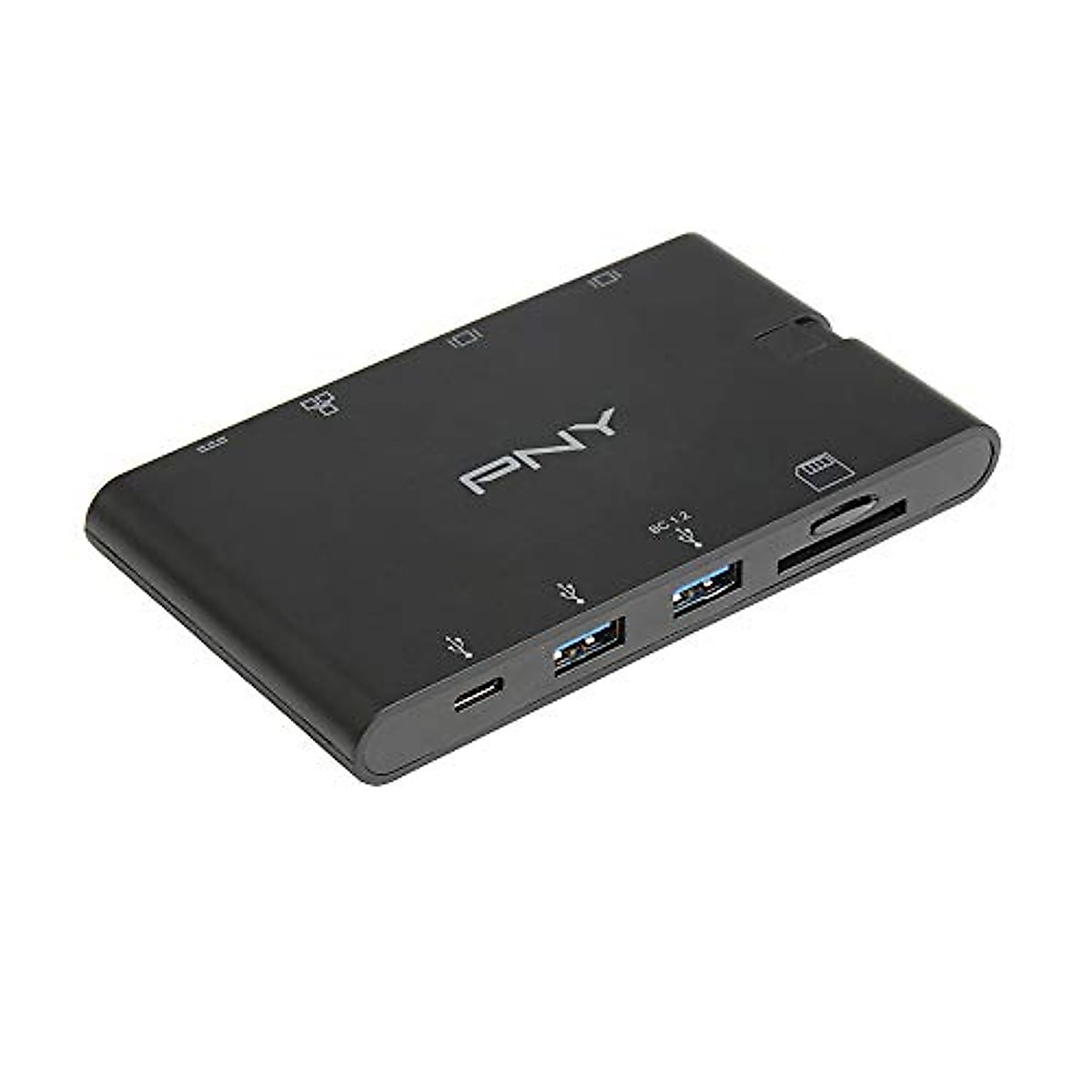 PNY 9 in 1 Mini Portable USB-C Power Hub with Integrated USB-C Cable for USB-C Compatible Devices with 2xUSB-C Ports, 2xUSB-A 3.1 Ports, 1xHDMI Port, 1xVGA Port, SD/microSD Slots, PNY Mini USB-C Hub