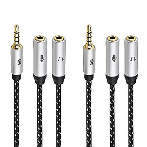 Cable Matters 2-Pack 3.5mm Male to Dual Female Headphone Mic Splitter Cable (3.5mm Headset Splitter) - 0.2m / 10 Inches