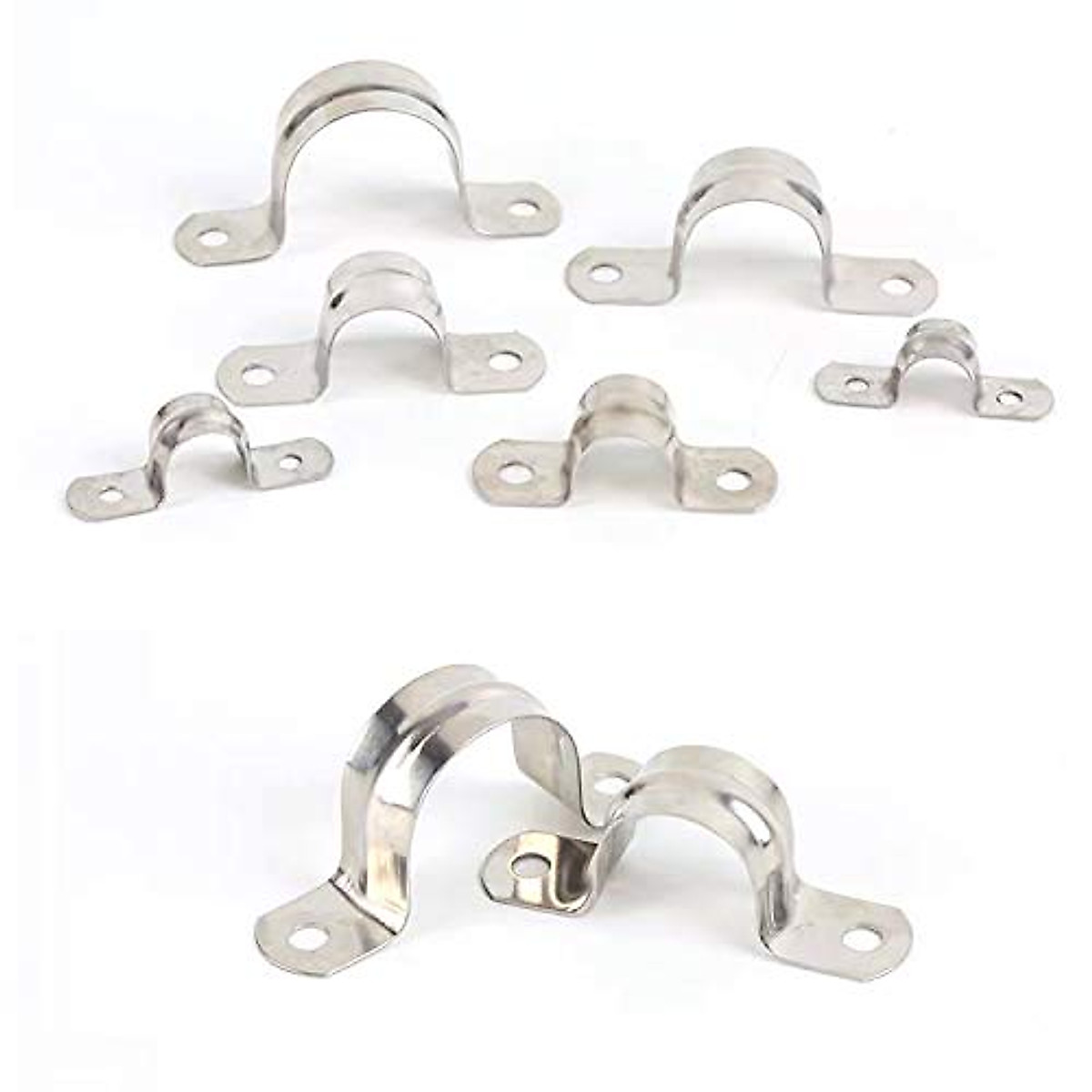 ISPINNER 25pcs M25 Stainless Steel Rigid Pipe Strap for 1 Inch Hose OD, 2 Holes Cable U Bracket Clamp Hanger Tube Strap Tension Clips