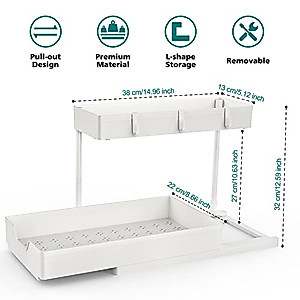 IRONBOX Under Sink Organizer, 2 Pack Pull Out Cabinet Organizer 2-Tier Slide Out Sliding Shelf Under Cabinet Storage for Bathroom Kitchen Sink Organizers and Storage (White-2 Pack)