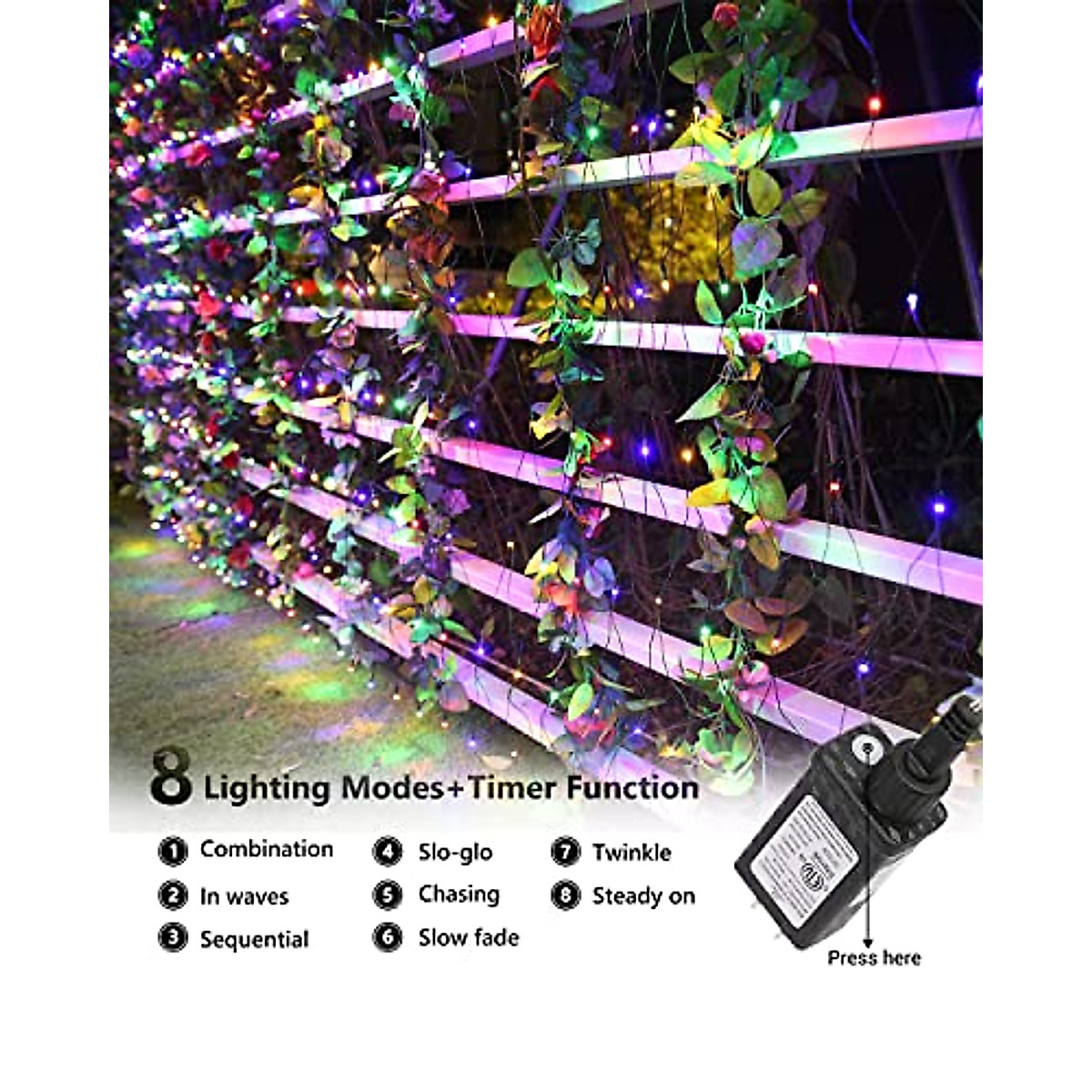 Flacchi Multicolor Net Lights, 6 ft x 4 ft 160 LED 8 Modes Low Voltage Mesh Net Lights Connectable Green Wire String Lights for Christmas Trees, Bushes, Wedding, Garden, Xmas Outdoor Decorations