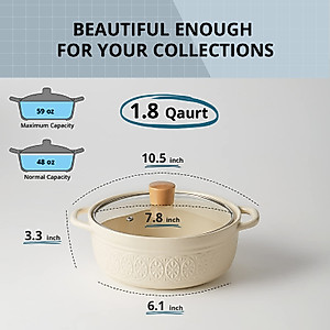 LIFVER Casserole Dish with Lid, 2.3 Quart Ceramic Roasting Pan, Farmhouse Bakeware with Cover, Round Cookware Bakeware, Microwave, Oven, Fridge and Dishwasher Safe, Off White