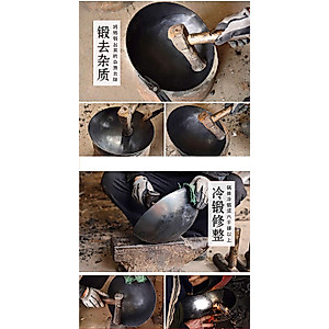 SERENITA Chinese 100% Hand Hammered Iron Woks Stir Fry Pans, Non-stick, No Coating, Less Oil, Black Seasoned Wooden handle (Pro-30cm)