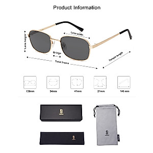 SOJOS Retro Rectangle Polarized Sunglasses for Women and Men,Vintage Narrow Square Womens Shades SJ1177 Gold Grey Lens