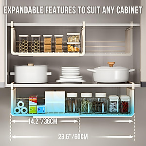 Finnhomy 2 Pack Under Cabinet Shelf Basket Organizer,Under Shelf Wire Basket Hanging Storage Baskets,Adjustable Under Cabinet Shelf,Metal Wire Rack Baskets,Adjustable from 14.2” to 23.6”,