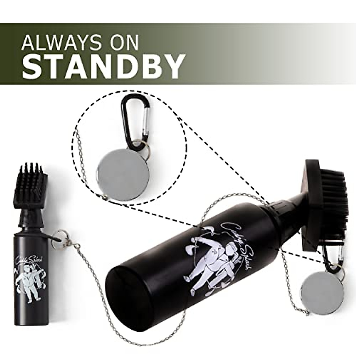 Caddy Splash Golf Water Brush - Retractable Brush with Nylon-Bristles Head - Wide Cleaning Coverage - Anti-Leak Reservoir Tube - Squeeze Bottle for Easy Cleaning - 7.5 Inches, Holds 4 Ounces of Water