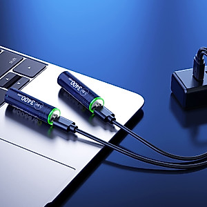 Deleepow Rechargeable AA Batteries USB 3400mWh AA Lithium Rechargeable Batteries 1500 Cycle with USB C Cable 4-Pack