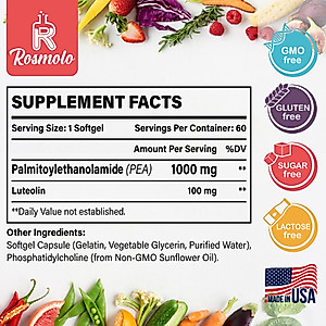 Liposomal Palmitoylethanolamide 1000 mg + Luteolin 100 mg, Micronized Pea 99% Highly Purified - Enhanced Absorption and Bioavailability, 60 Softgels