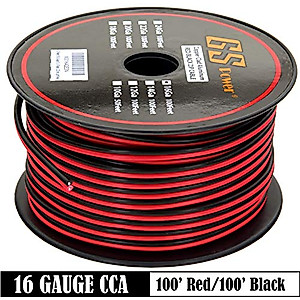 GS Power 16 Gauge Stranded Copper Clad Aluminum 100ft Red / 100ft Black Bonded Zip Cord Wire for 12 Volt Automotive Harness Car Audio Hookup Amplifier LED Light Wiring