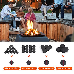 Ceramic Fire Balls, 5 Inch Set of 6 Round Fire Stones Reusable Fireballs for Indoor Outdoor Decor Fire Pits or Fireplace, Black