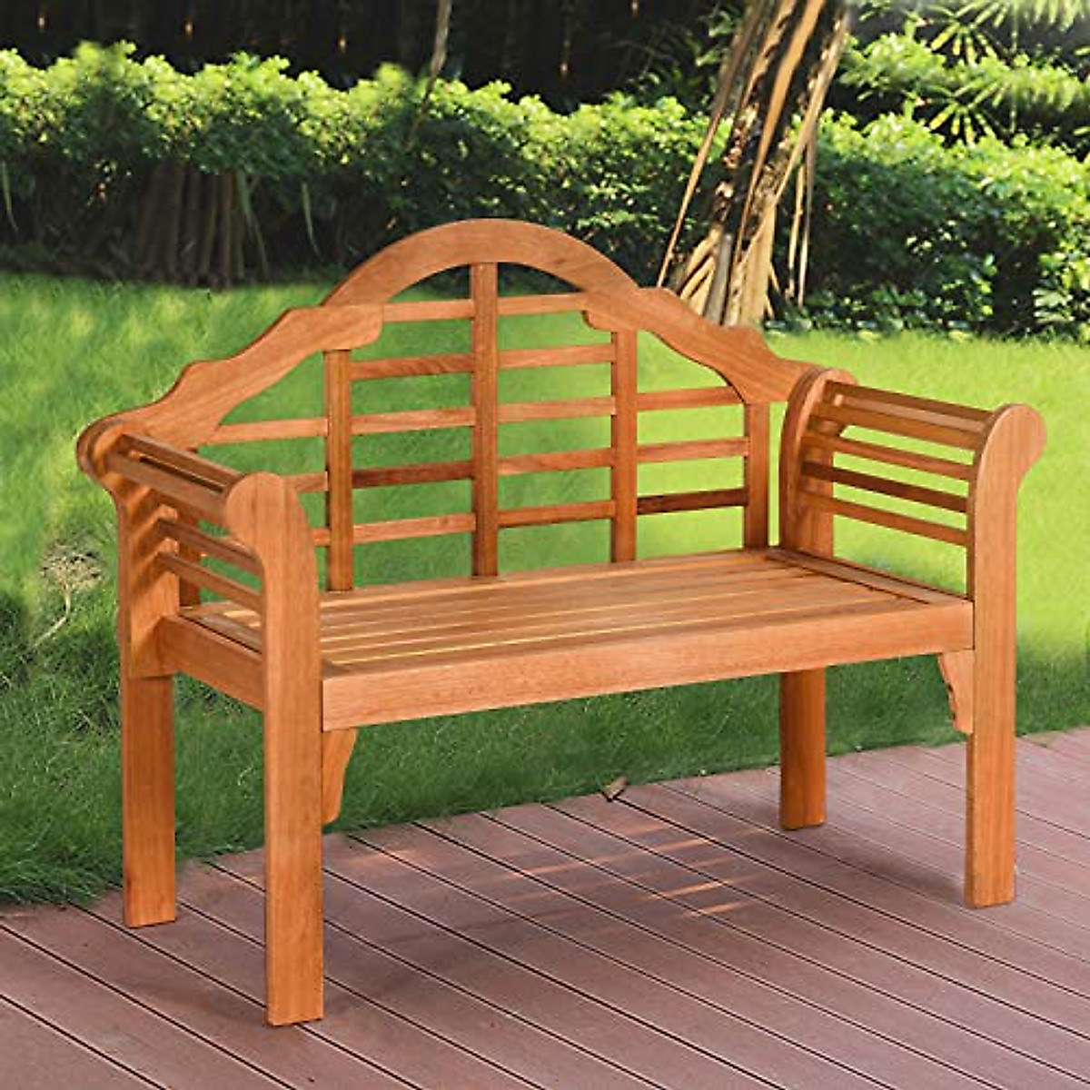 RELAX4LIFE Wooden Garden Bench for Outdoors & Indoor Patio Foldable Bench 4 Ft with Crown-Like Backrest and Curved Armrest Poolside, Porch, Balcony, Garden Eucalyptus Two Person Loveseat Chair