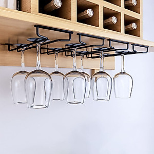 ADYAQRI Black Wine Glass Holder 14 Inch Stemware Racks Wine Glass Hanging Rack suitable for storage table Cabinet and bar (2 Pack)