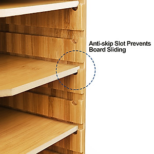 SONGMICS Bamboo File Organizer Paper Sorter with 5 Adjustable Shelves Top Storage Compartments Natural UOFS44Y