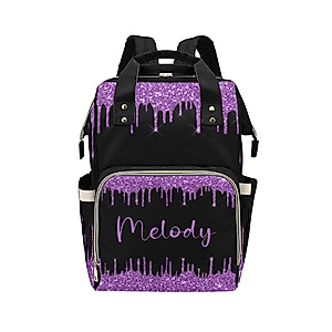 XOZOTY Purple Golden Dripping Glitter Diaper Bags with Name Waterproof Mummy Backpack Nappy Nursing Baby Bags Gifts Tote Bag for Women