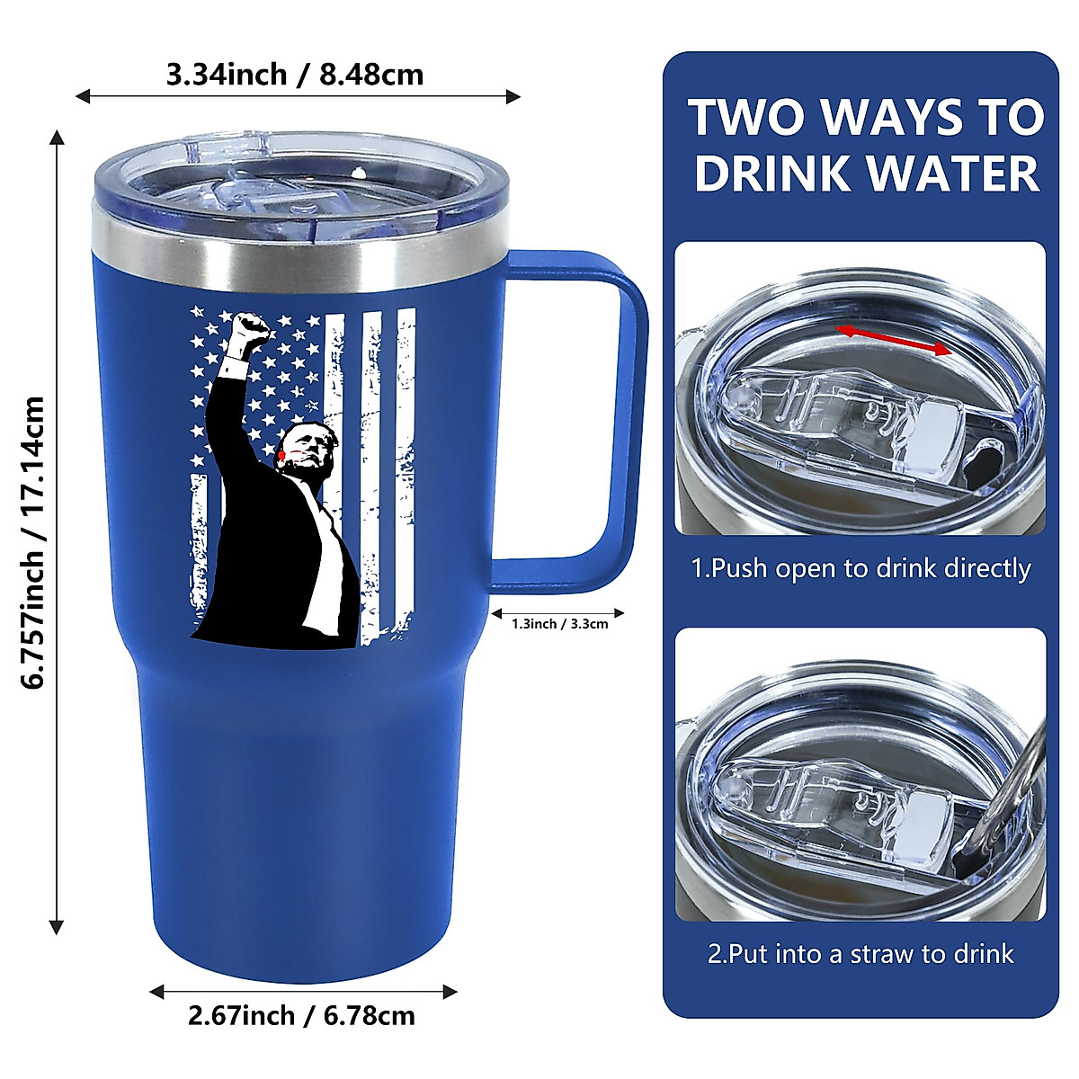 Icesip 20 oz Tumbler with Handle, insulated cup coffee mug with lid, straw and handle, Double Wall Stainless Steel Vacuum Coffee Tumbler travel mug spill proof, 1pcs Blue