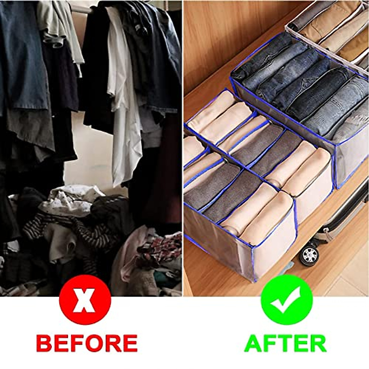 IQ Range 2PCS Jeans Organizer for Closets, Durable Drawer for Clothing, Mesh Wardrobe Organizer for Cloths, Washable Storage for Pants, Sweaters, and T-shirts (Blue, Large 9 Grids)