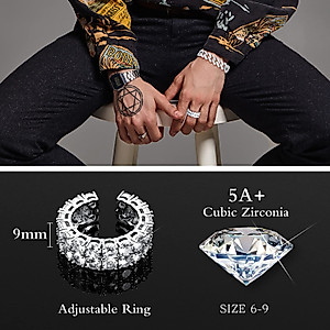 3 Pcs Link Chain Jewelry Set Bling Necklace Bracelet Ring Silver Link Chain for Women Men, Hip Hop Rapper Jewelry Present