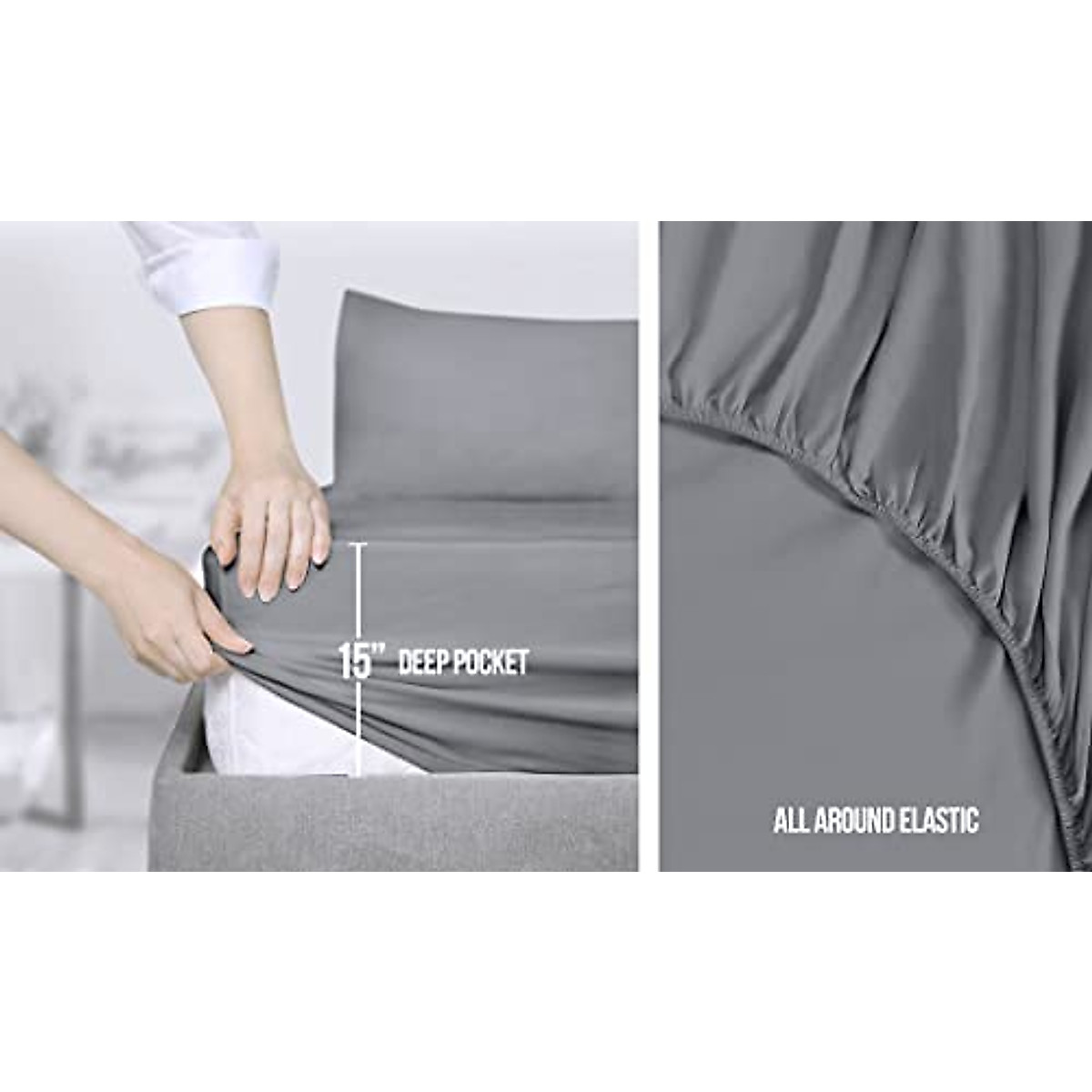 Utopia Bedding California King Sheet Set – Soft Microfiber 4 Piece Luxury Bed Sheets with Deep Pockets - Embroidered Pillow Cases - Side Storage Pocket Fitted Sheet - Flat Sheet (Grey)