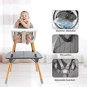 IKARE Wooden Baby High Chair W/Removable Tray & Safety Harness, 5-in-1 Kids Chair Table Set/Booster Seat/Infant Feeding Chair | Grows with Your Child | Adjustable Legs | Modern Wood Design (Gray)