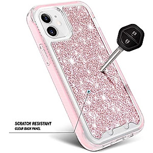 NGB Supremacy Compatible iPhone 12 Mini Case, Full Body with [Built-in Screen Protector] Ring Holder/Wrist Strap, Heavy Duty Protection Slim Fit Shockproof Cover (Glitter Rose Gold)