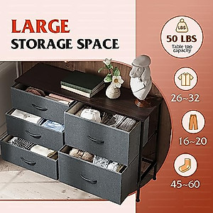 WLIVE Dresser for Bedroom with 5 Drawers, Wide Bedroom Dresser with Drawer Organizers, Chest of Drawers, Fabric Dresser for Living Room, Closet, Hallway, Nursery, Dark Grey