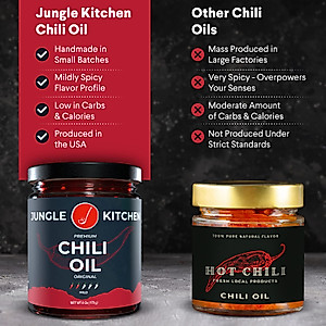 Jungle Kitchen Crunchy Garlic Chili Oil Chili Crisp Oil Vegan & Gluten-Free for Meats, Stir Fry, Vegetables, 6oz